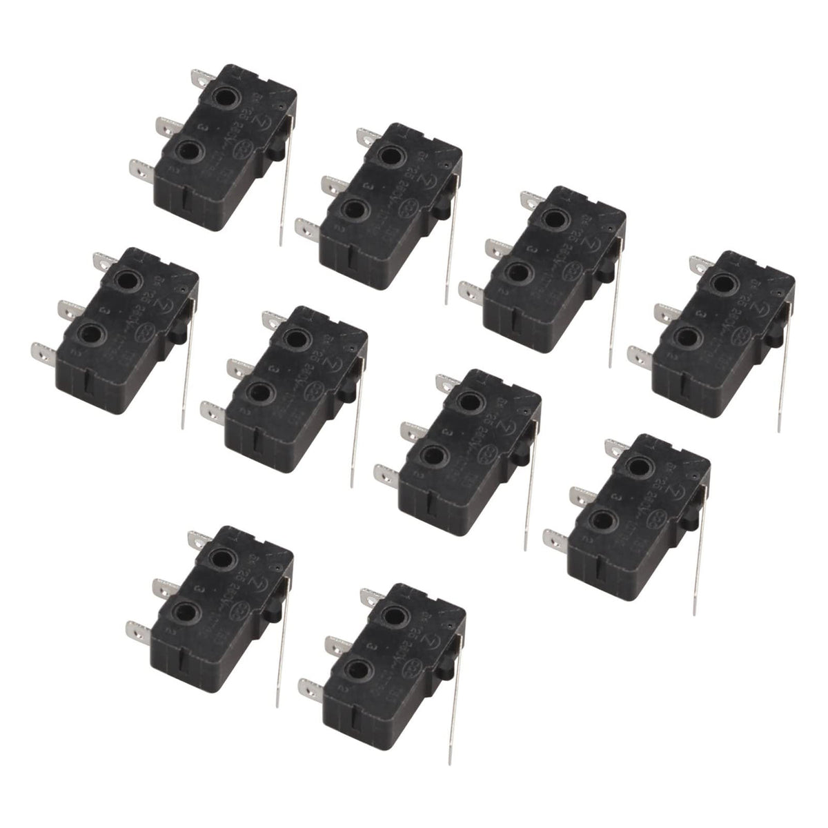HALJIA 10Pcs 5A 250V Micro Switch Long Straight Hinge Lever 3 Pins 3 T